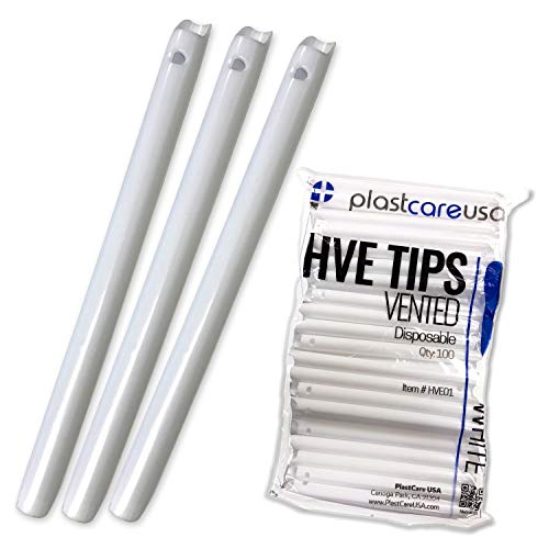 High Volume Evacuator HVE Tips - 1000 HVE Suction Tips Dental Disposable - Vented Evacuation Aspirator Tips with Smooth Edges (White - 10 Bags of 100) by PlastCare USA