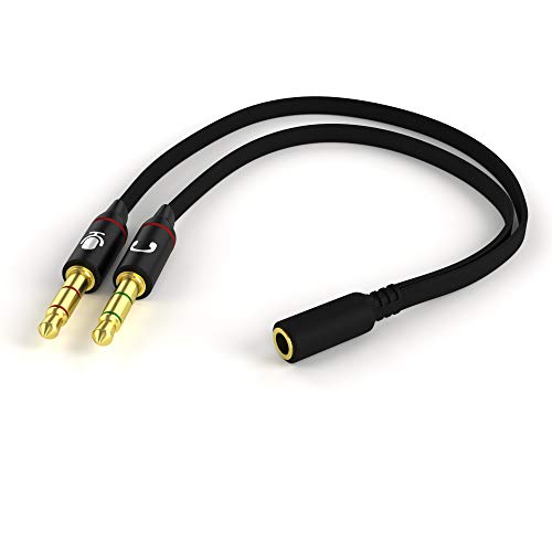 Headphones Y Cable Splitter Adapter 3.5mm Female to 2 Male Premium Gold-Plated Corrosion-Resistant Audio Mic Y Cable for Headset Connecting to PC