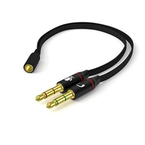 Headphones Y Cable Splitter Adapter 3.5mm Female to 2 Male Premium Gold-Plated Corrosion-Resistant Audio Mic Y Cable for Headset Connecting to PC