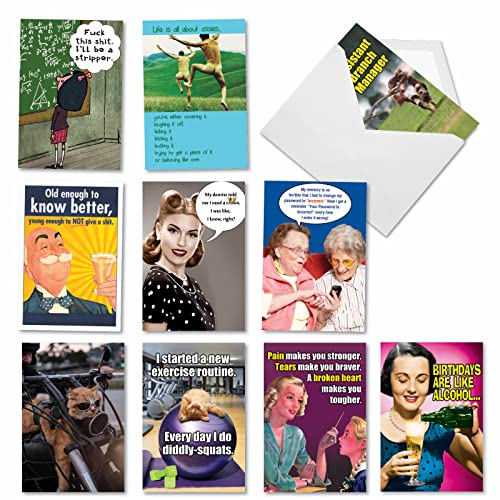 NobleWorks - 10 Funny Birthday Cards Box Set for Men and Women, Assorted Bulk Humor Greeting Cards, Envelopes - A Very Funny Birthday AC5979BDG-B1x10