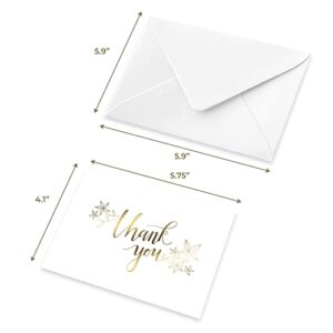 Fresh & Lucky 50 Elegant Thank You Assorted Blank Cards With Envelopes - Classic Multiple Golden and Silver Floral Print Stylish Design on White Thick Paper - Perfect For Weddings, Business Events, Invitations, Memorial Donations, Funeral Contributions, B