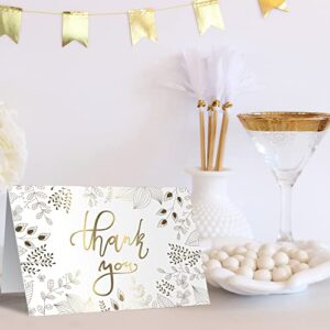 Fresh & Lucky 50 Elegant Thank You Assorted Blank Cards With Envelopes - Classic Multiple Golden and Silver Floral Print Stylish Design on White Thick Paper - Perfect For Weddings, Business Events, Invitations, Memorial Donations, Funeral Contributions, B