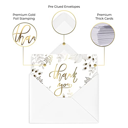 Fresh & Lucky 50 Elegant Thank You Assorted Blank Cards With Envelopes - Classic Multiple Golden and Silver Floral Print Stylish Design on White Thick Paper - Perfect For Weddings, Business Events, Invitations, Memorial Donations, Funeral Contributions, B