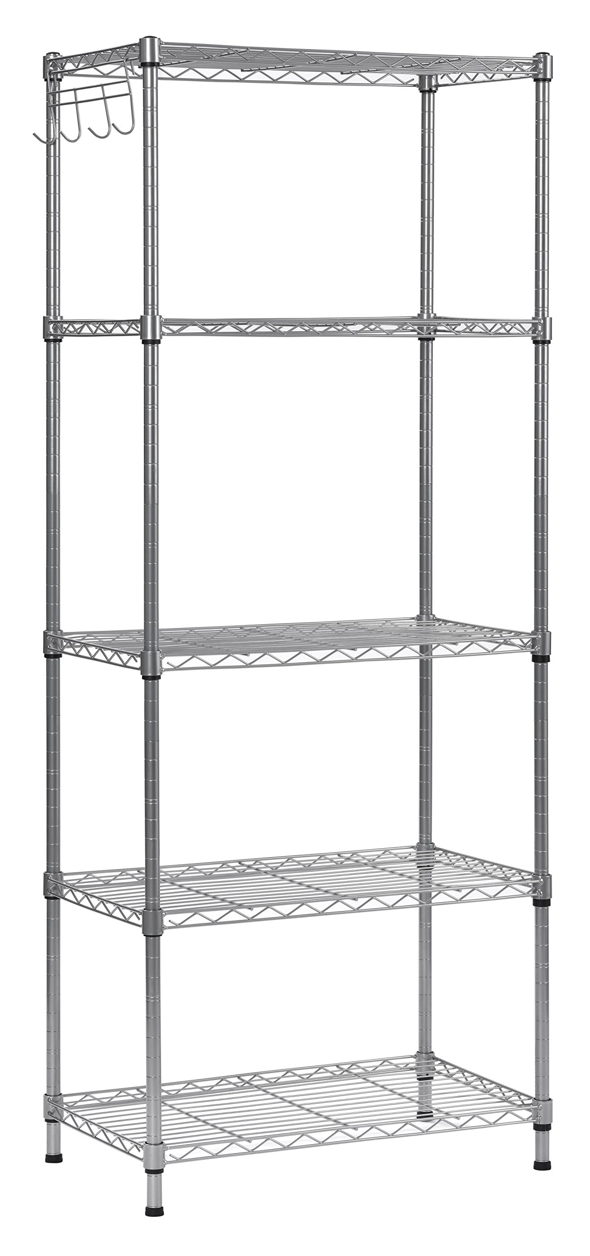 Muscle Rack WS241459-5S 5 Tier Wire Shelving with Hooks in Silver, 59" Height, 24" Width, 14" Length