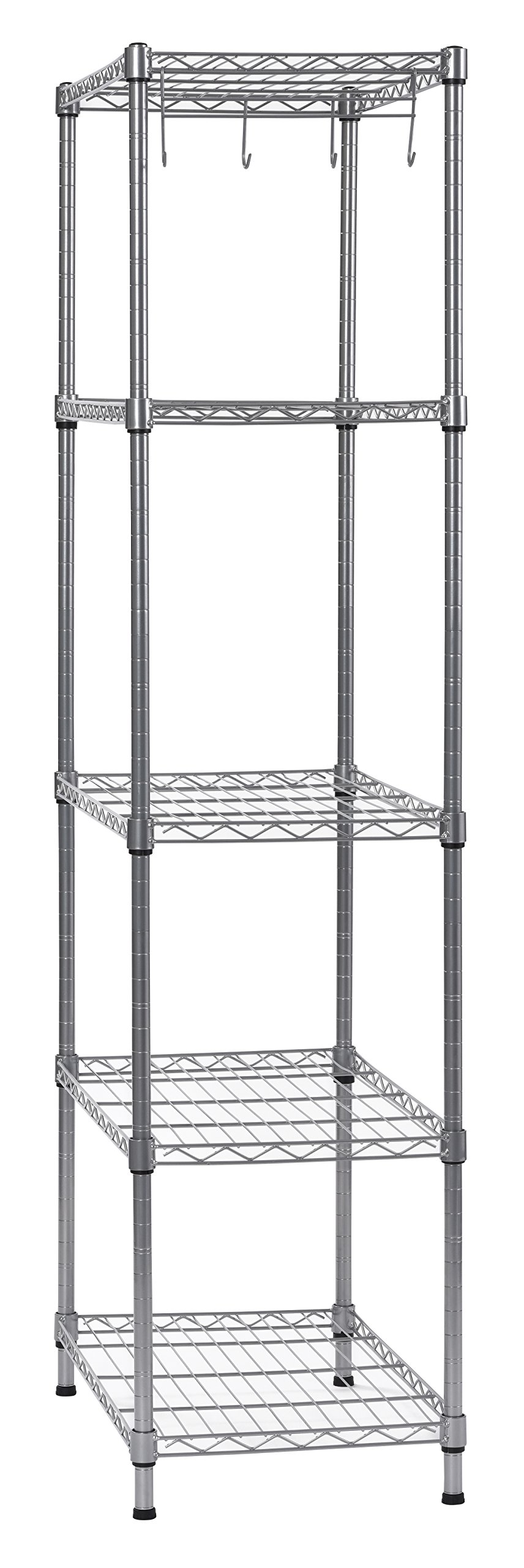 Muscle Rack WS241459-5S 5 Tier Wire Shelving with Hooks in Silver, 59" Height, 24" Width, 14" Length