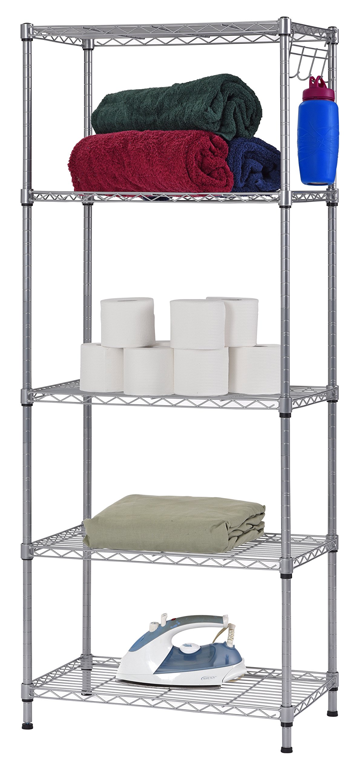 Muscle Rack WS241459-5S 5 Tier Wire Shelving with Hooks in Silver, 59" Height, 24" Width, 14" Length