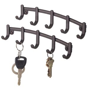 mdesign steel modern key holder for wall - decorative wall-mount key ring holder and hook rack - 5 metal hooks for hanging dog leash, car keys, and keychain - hyde collection - 2 pack - bronze