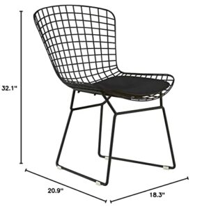 Elle Decor CHRHLYBLKM01 Holly Mid Century Modern Dining Side Chair with Geometric Grid Wire Design, Wide Curved Back, Faux Leather Seat Pad, Black