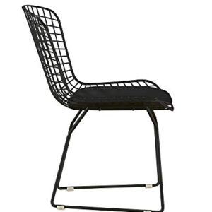 Elle Decor CHRHLYBLKM01 Holly Mid Century Modern Dining Side Chair with Geometric Grid Wire Design, Wide Curved Back, Faux Leather Seat Pad, Black