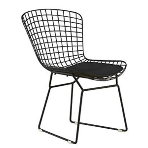 Elle Decor CHRHLYBLKM01 Holly Mid Century Modern Dining Side Chair with Geometric Grid Wire Design, Wide Curved Back, Faux Leather Seat Pad, Black