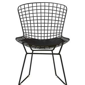 Elle Decor CHRHLYBLKM01 Holly Mid Century Modern Dining Side Chair with Geometric Grid Wire Design, Wide Curved Back, Faux Leather Seat Pad, Black