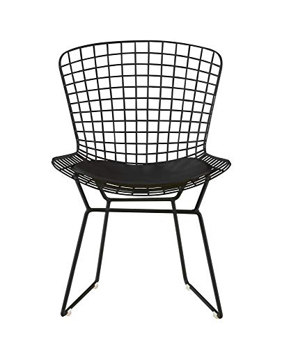 Elle Decor CHRHLYBLKM01 Holly Mid Century Modern Dining Side Chair with Geometric Grid Wire Design, Wide Curved Back, Faux Leather Seat Pad, Black