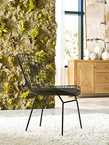 Elle Decor CHRHLYBLKM01 Holly Mid Century Modern Dining Side Chair with Geometric Grid Wire Design, Wide Curved Back, Faux Leather Seat Pad, Black