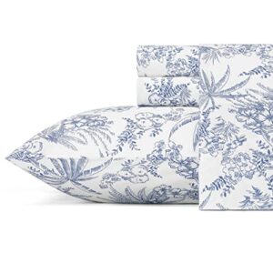 tommy bahama - king sheets, cotton percale bedding set, crisp & cool, stylish home decor (pen and ink palm blue, king)