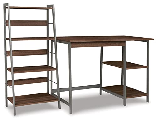 Signature Design by Ashley Soho Urban Industrial 43" Home Office Desk with 4 Shelf Bookcase, Dark Brown