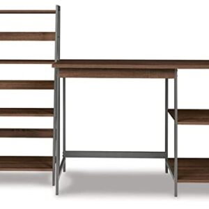 Signature Design by Ashley Soho Urban Industrial 43" Home Office Desk with 4 Shelf Bookcase, Dark Brown