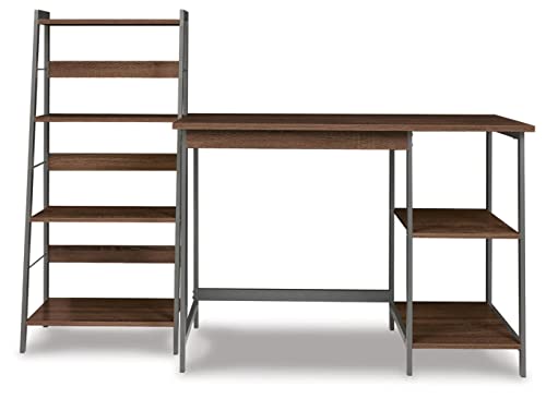 Signature Design by Ashley Soho Urban Industrial 43" Home Office Desk with 4 Shelf Bookcase, Dark Brown