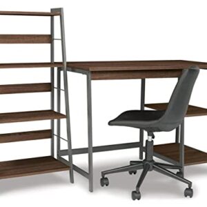 Signature Design by Ashley Soho Urban Industrial 43" Home Office Desk with 4 Shelf Bookcase, Dark Brown