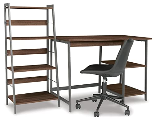 Signature Design by Ashley Soho Urban Industrial 43" Home Office Desk with 4 Shelf Bookcase, Dark Brown