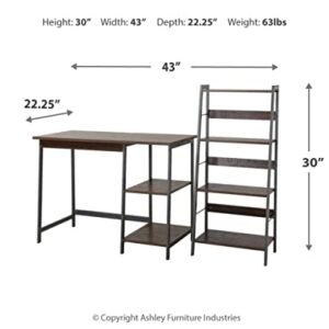 Signature Design by Ashley Soho Urban Industrial 43" Home Office Desk with 4 Shelf Bookcase, Dark Brown