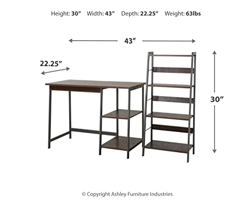 Signature Design by Ashley Soho Urban Industrial 43" Home Office Desk with 4 Shelf Bookcase, Dark Brown