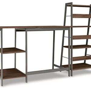 Signature Design by Ashley Soho Urban Industrial 43" Home Office Desk with 4 Shelf Bookcase, Dark Brown