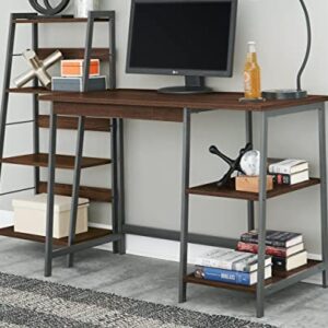 Signature Design by Ashley Soho Urban Industrial 43" Home Office Desk with 4 Shelf Bookcase, Dark Brown