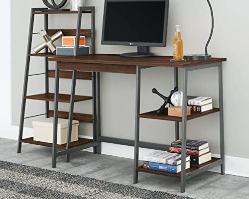 Signature Design by Ashley Soho Urban Industrial 43" Home Office Desk with 4 Shelf Bookcase, Dark Brown