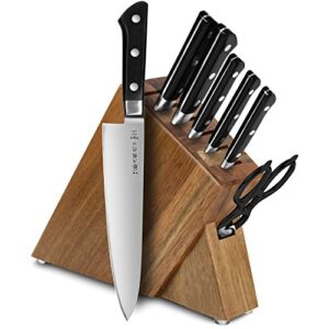 tojiro dp 8-piece slim knife block set, acacia