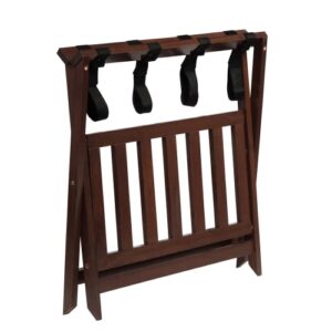 PJ Wood Foldable Luggage Rack with Shelf - Walnut