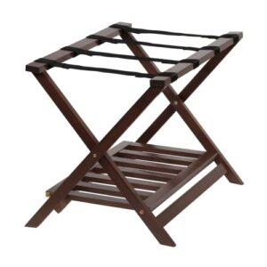 PJ Wood Foldable Luggage Rack with Shelf - Walnut