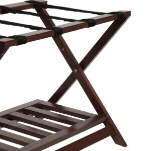 PJ Wood Foldable Luggage Rack with Shelf - Walnut