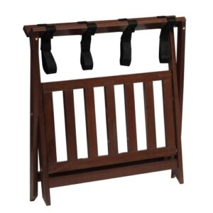 PJ Wood Foldable Luggage Rack with Shelf - Walnut