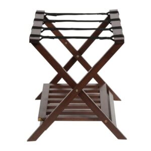 PJ Wood Foldable Luggage Rack with Shelf - Walnut