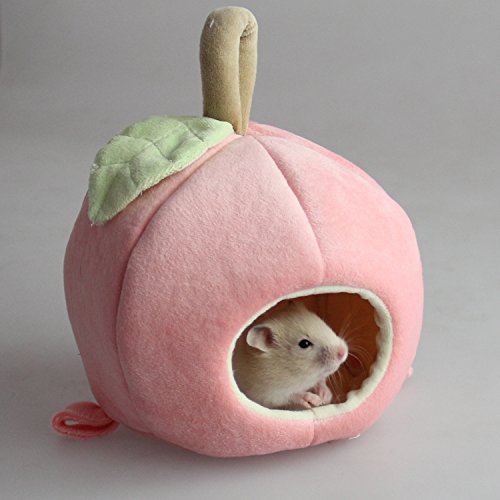 Mummumi® Small Animals House Small Pet Hamster Hanging Bed House Hammock Cute Furit Winter Warm Fleece Guinea Pig Hedgehog Chinchilla Bed House Cage Nest Hamster Accessories (Pink)