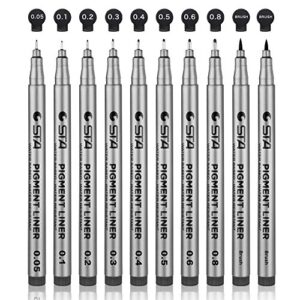 set of 10 black micro-pen fineliner ink pens - waterproof archival ink micro fine point liner pen, multiliner - sketching, anime, artist illustration, technical drawing, office documents, scrapbooking