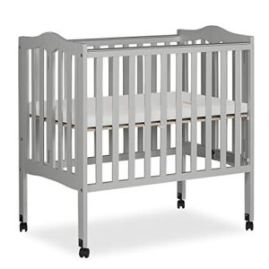 dream on me 2-in-1 lightweight folding portable stationary side crib in pebble grey, greenguard gold certified, baby crib to playpen, folds flat for storage, locking wheels