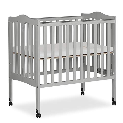 Dream On Me 2-in-1 Lightweight Folding Portable Stationary Side Crib in Pebble Grey, Greenguard Gold Certified, Baby Crib to Playpen, Folds Flat for Storage, Locking Wheels