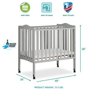 Dream On Me 2-in-1 Lightweight Folding Portable Stationary Side Crib in Pebble Grey, Greenguard Gold Certified, Baby Crib to Playpen, Folds Flat for Storage, Locking Wheels