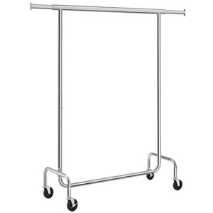 songmics clothes rack with wheels, heavy-duty garment rack with extendable hanging rod, 286.6 lb load capacity, clothing rack for hanging clothes, all metal, chrome-plated, silver uhsr11s