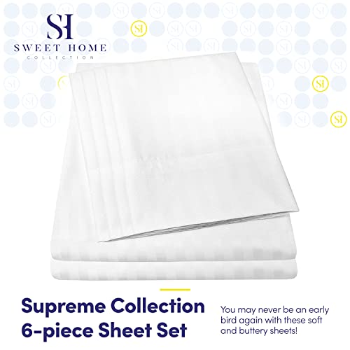 Cal King Size Bed Sheets - 6 Piece 1500 Supreme Collection Fine Brushed Microfiber Deep Pocket California King Sheet Set Bedding - 2 Extra Pillow Cases, Great Value, California King, Dobby White