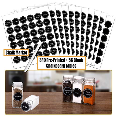 SWOMMOLY 25 Glass Spice Jars with 703 Spice Labels, Chalk Marker and Funnel Complete Set. 25 Square Glass Jars 4OZ, Airtight Cap, Pour/sift Shaker Lid