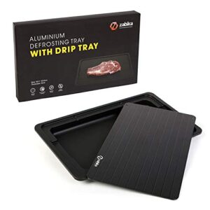 defrosting tray (largest size) for rapid thaw with drip tray- best kitchen thawing tray - better than heating tray - safe to defrost meat frozen - no electricity required