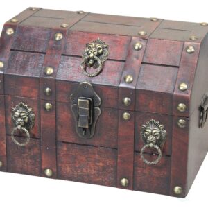 Antique Wooden Pirate Chest with Lion Rings