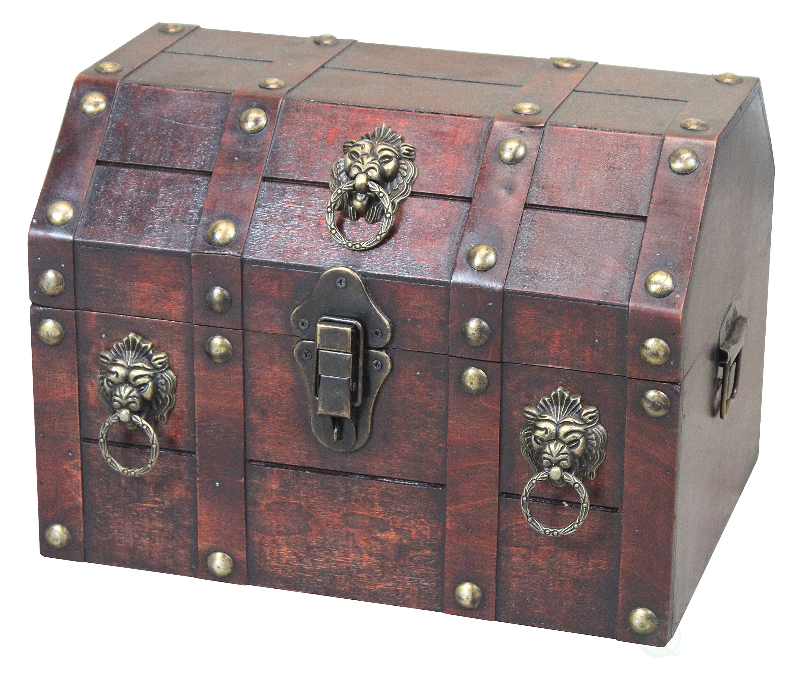 Antique Wooden Pirate Chest with Lion Rings