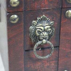 Antique Wooden Pirate Chest with Lion Rings