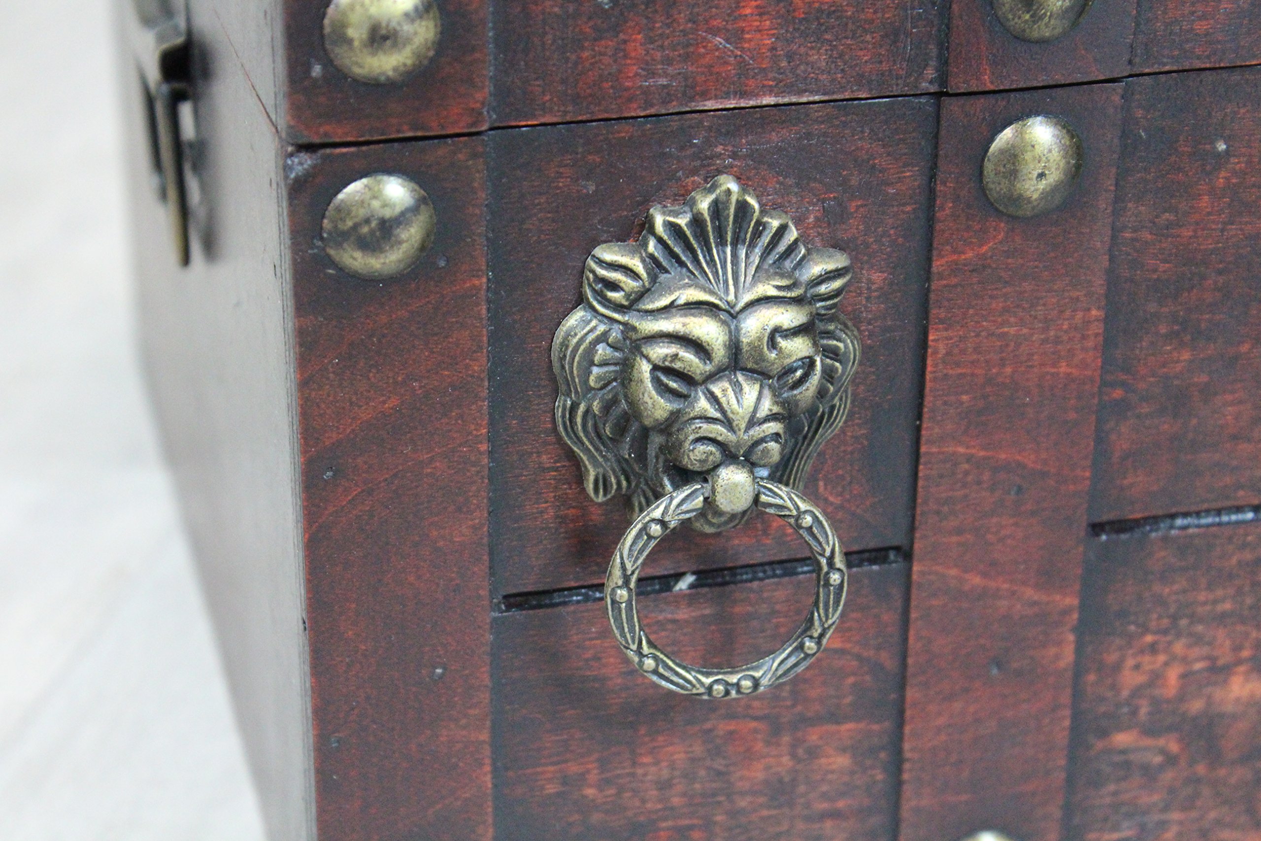 Antique Wooden Pirate Chest with Lion Rings