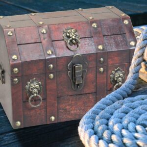 Antique Wooden Pirate Chest with Lion Rings