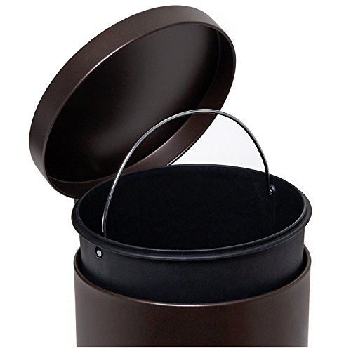 Rocky Mountain Goods Small Trash Can with Step Lid - 1.85 Gallon - Trash can for bathroom, bedroom, office - Heavy duty metal - Foot pedal opening - Removable inside pail with handle (Venetian Bronze)