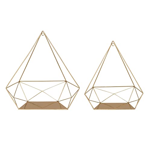 Kate and Laurel Prouve Decorative Geometric Multi-use Metal Wall Display Shelves, Gold, 2 Piece Set